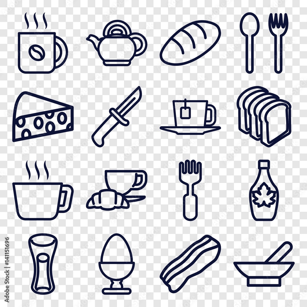 Set of 16 breakfast outline icons Stock Vector | Adobe Stock