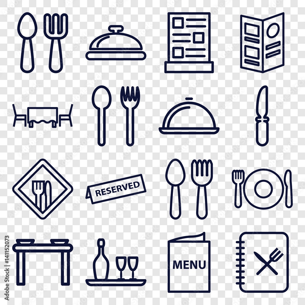 Set of 16 dining outline icons Stock Vector | Adobe Stock
