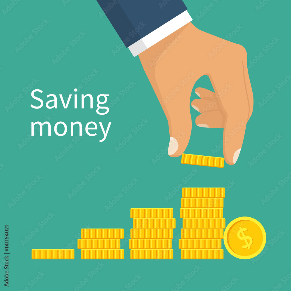 Saving money. Coin in hand. Finance growth. Vector illustration flat ...