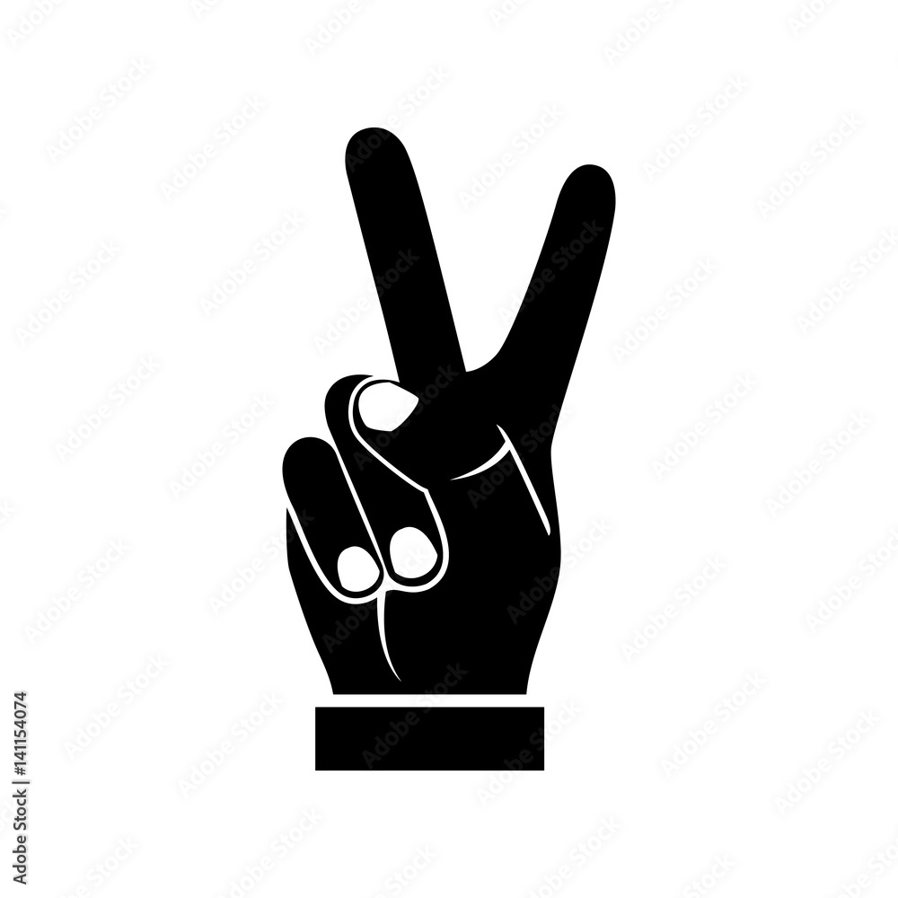 Two fingers up black icon isolated on white background. Gesture hand ...
