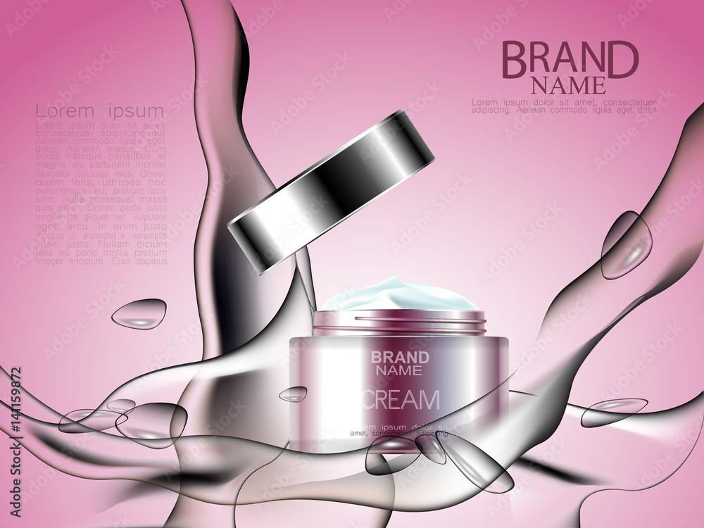 Cosmetic ads with splash of water and lotion around. Face tonal cream ...