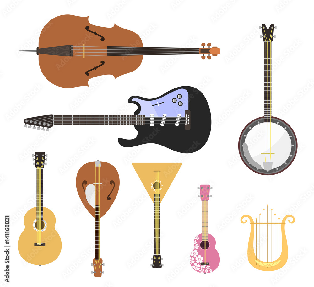 Set of stringed musical instruments classical orchestra art sound tool ...