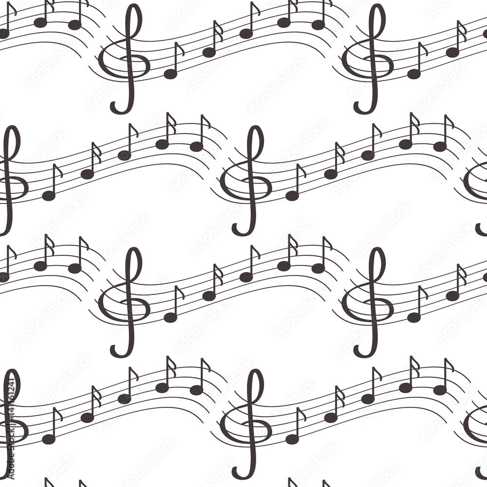 Seamless pattern with notes, treble clef, stave. Musical background ...