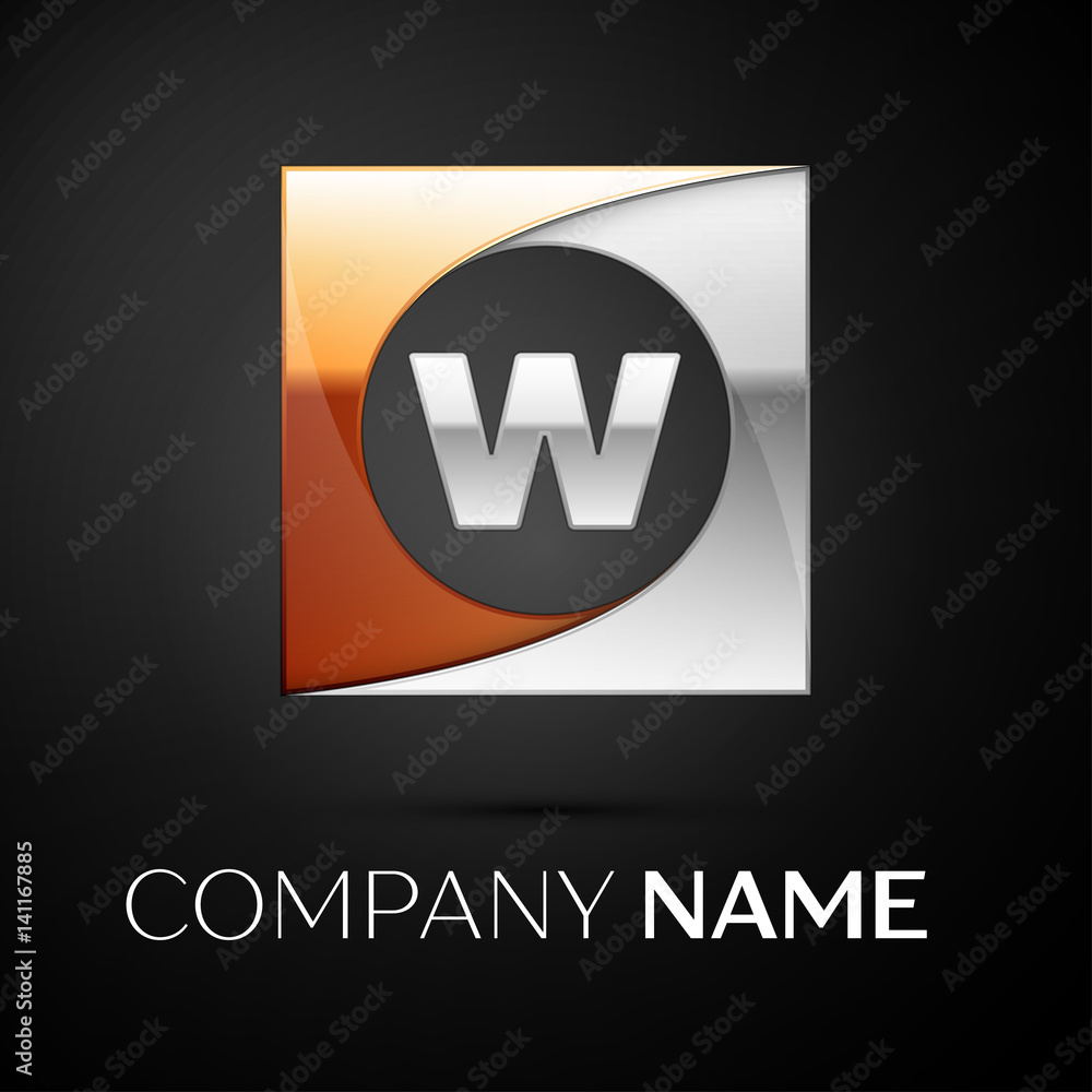 Letter W vector logo symbol in the colorful square on black background ...