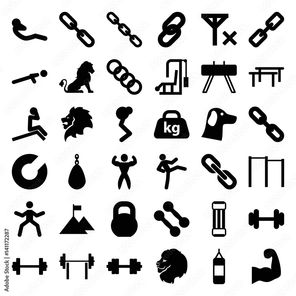 Set of 36 strength filled icons Stock-Vektorgrafik | Adobe Stock