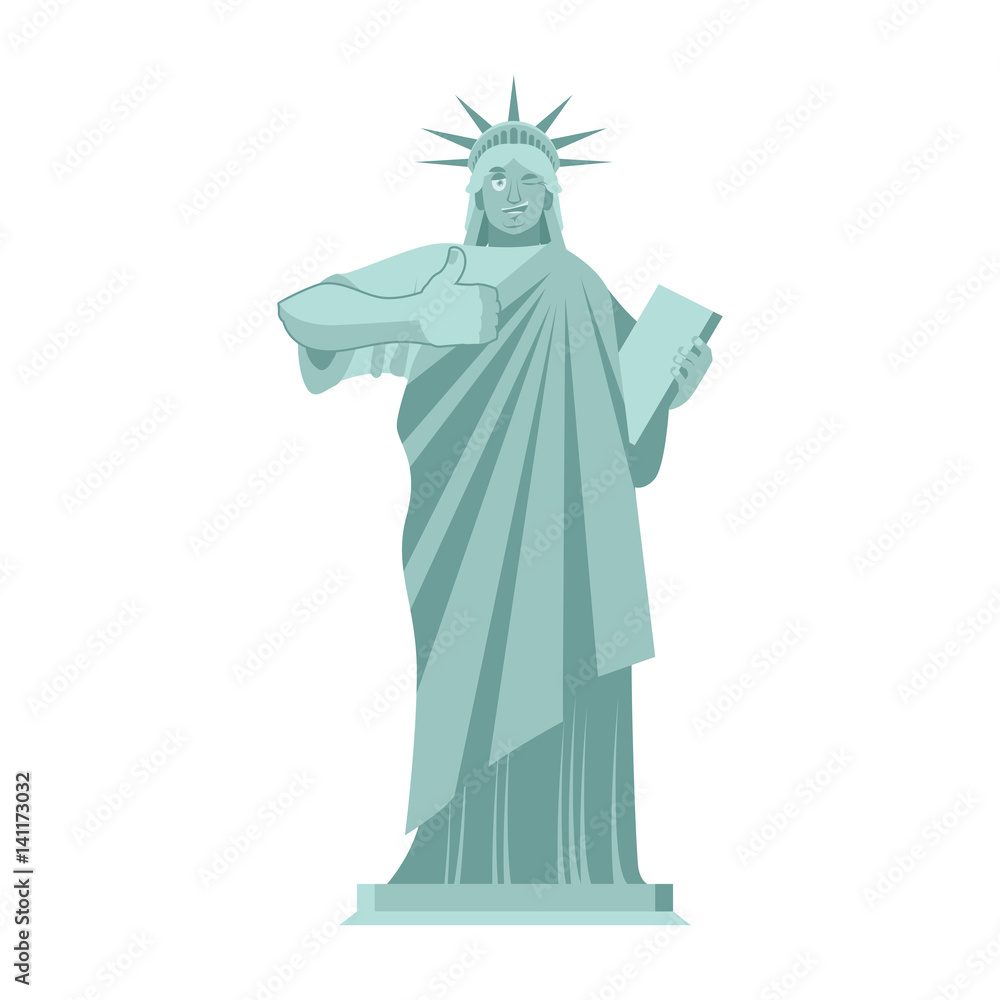 Statue of Liberty Winks. thumbs up landmark America. Sculpture ...