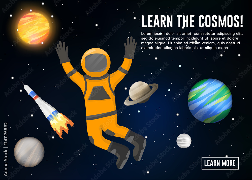 vector flat design flyer and header of space icons Stock Vector | Adobe ...