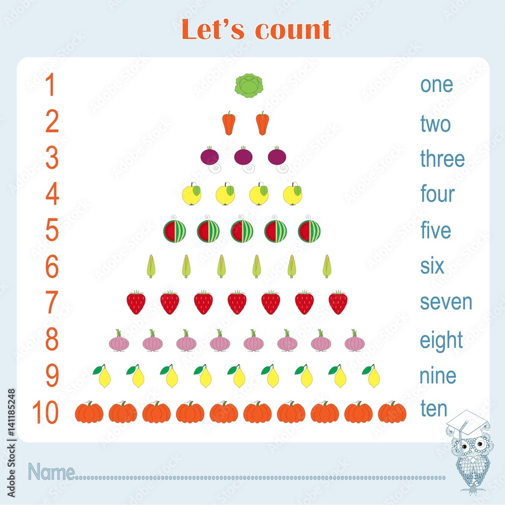 Counting educational, kids activity sheet. Learning numbers 1-10 stock ...