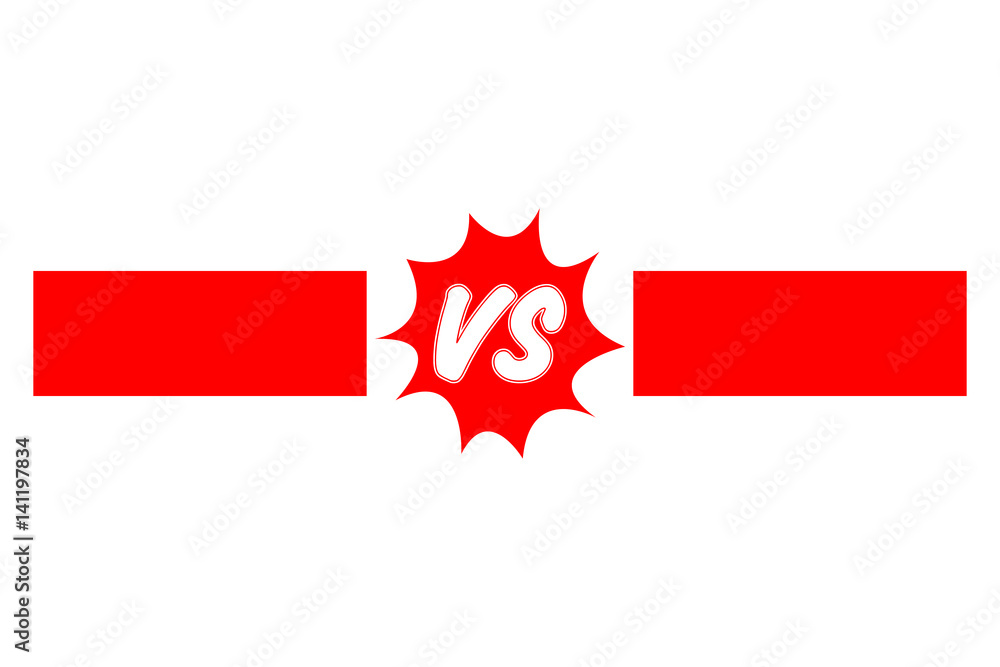 Simple red versus logo with a pop up background and blank rectangles ...