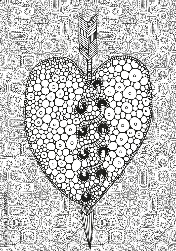 Heart-shaped pattern for coloring book. Stock Vector | Adobe Stock
