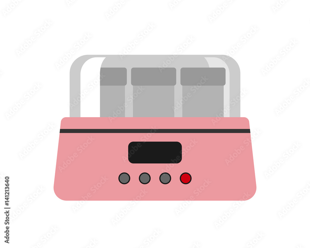 Automatic pink yogurt maker isolated on white cooking dishware for ...
