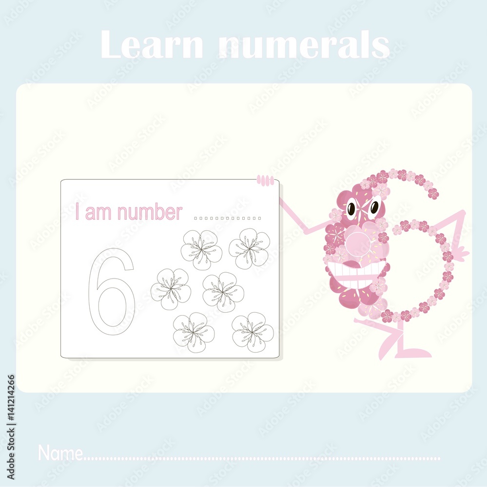 Counting educational, kids activity sheet. Learning numbers 6 stock ...