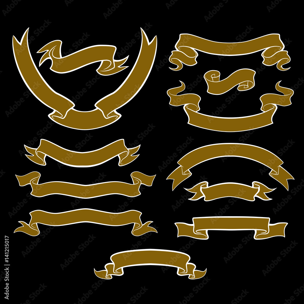 Set of 12 banner banners in a classic retro style on a black background ...