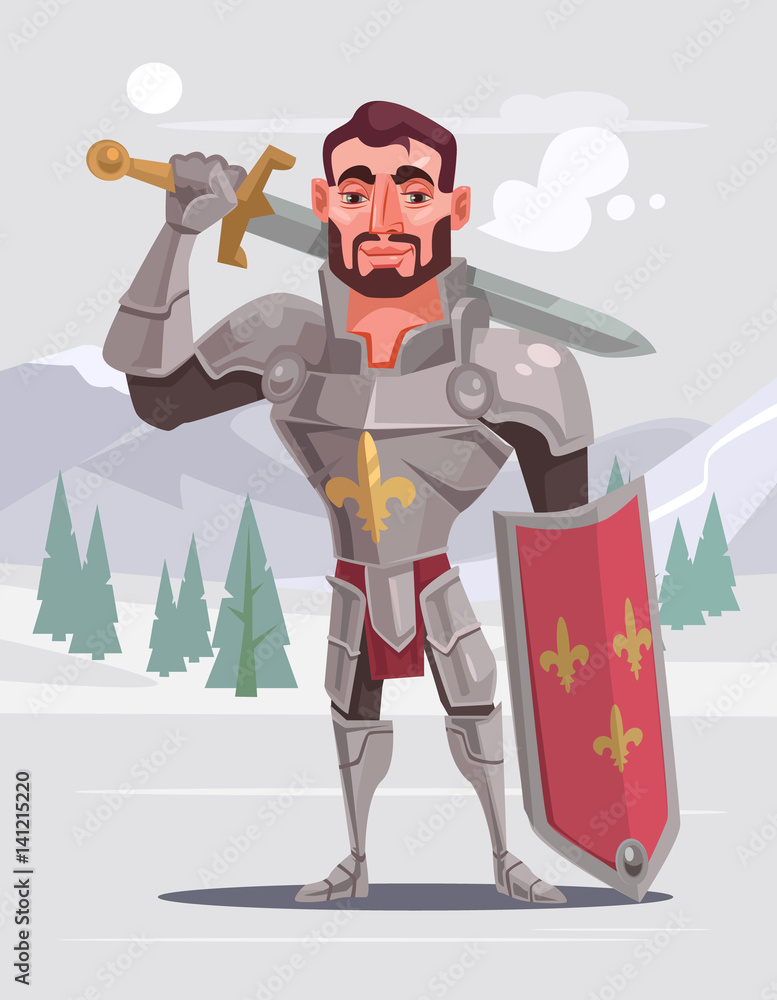 Handsome brave smiling knight character. Vector flat cartoon ...