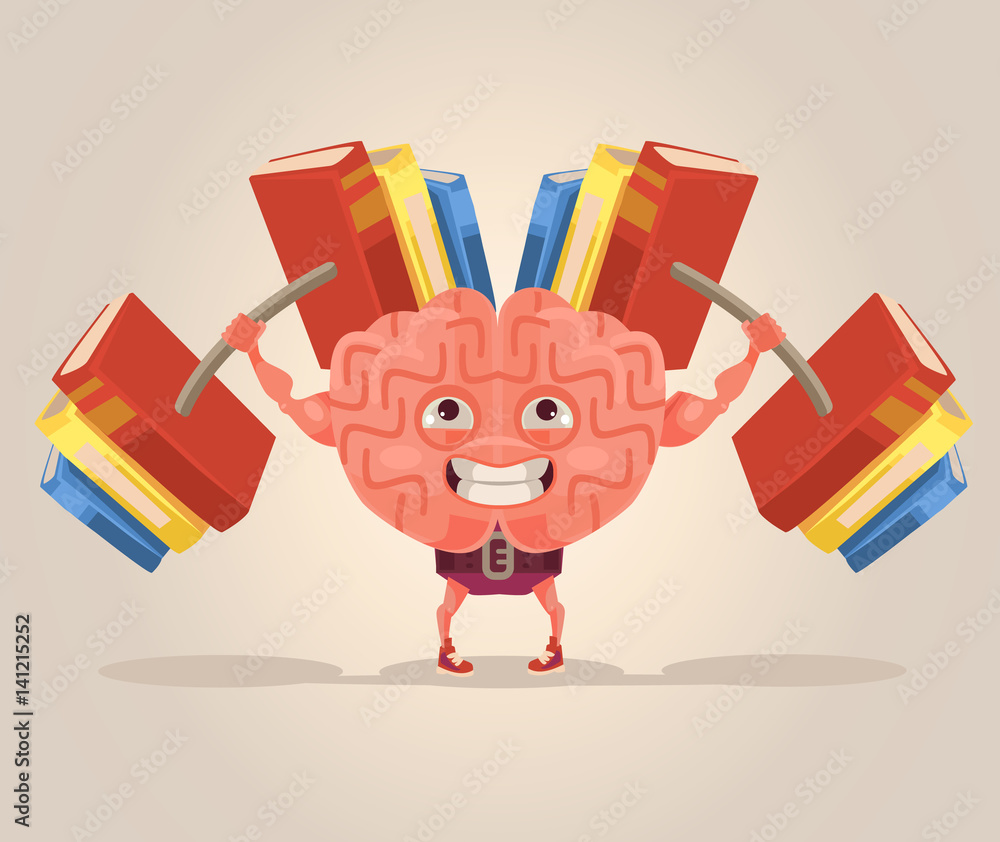 Strong smart brain character mascot. Vector flat cartoon illustration ...
