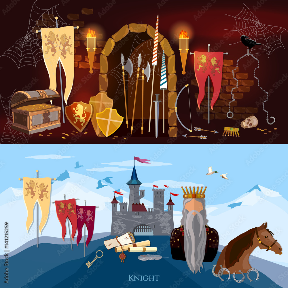 Medieval banners, old king, joust, knight, medieval castle, ancient ...