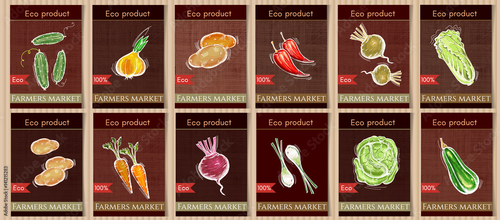 Vegetable seeds packets template. Sketch vegetable banners set. Eco ...