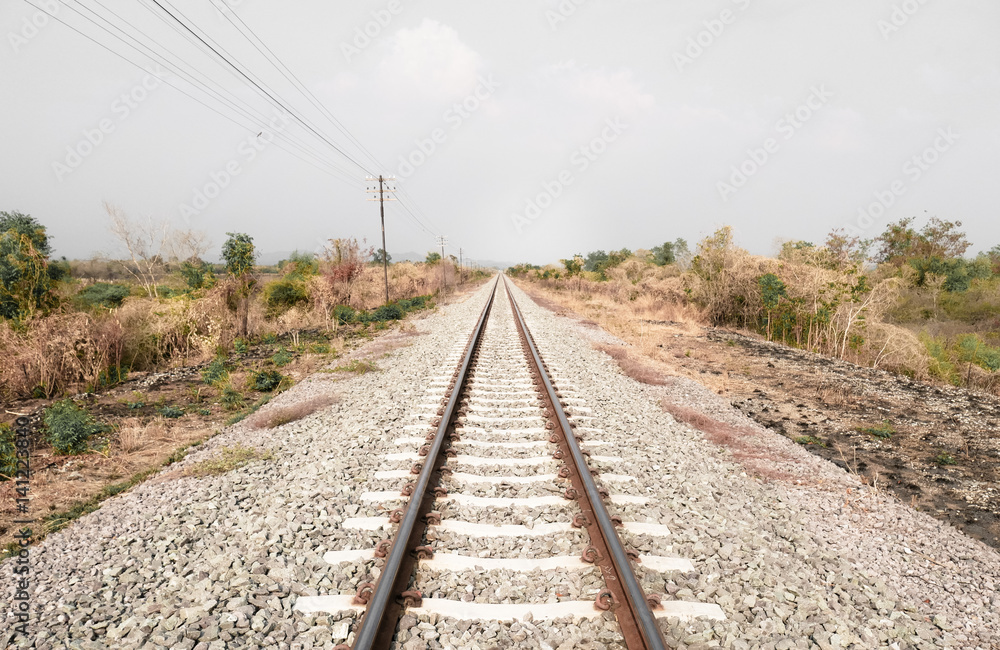Railroad with vanishing point, parallel and infinity, railway ...
