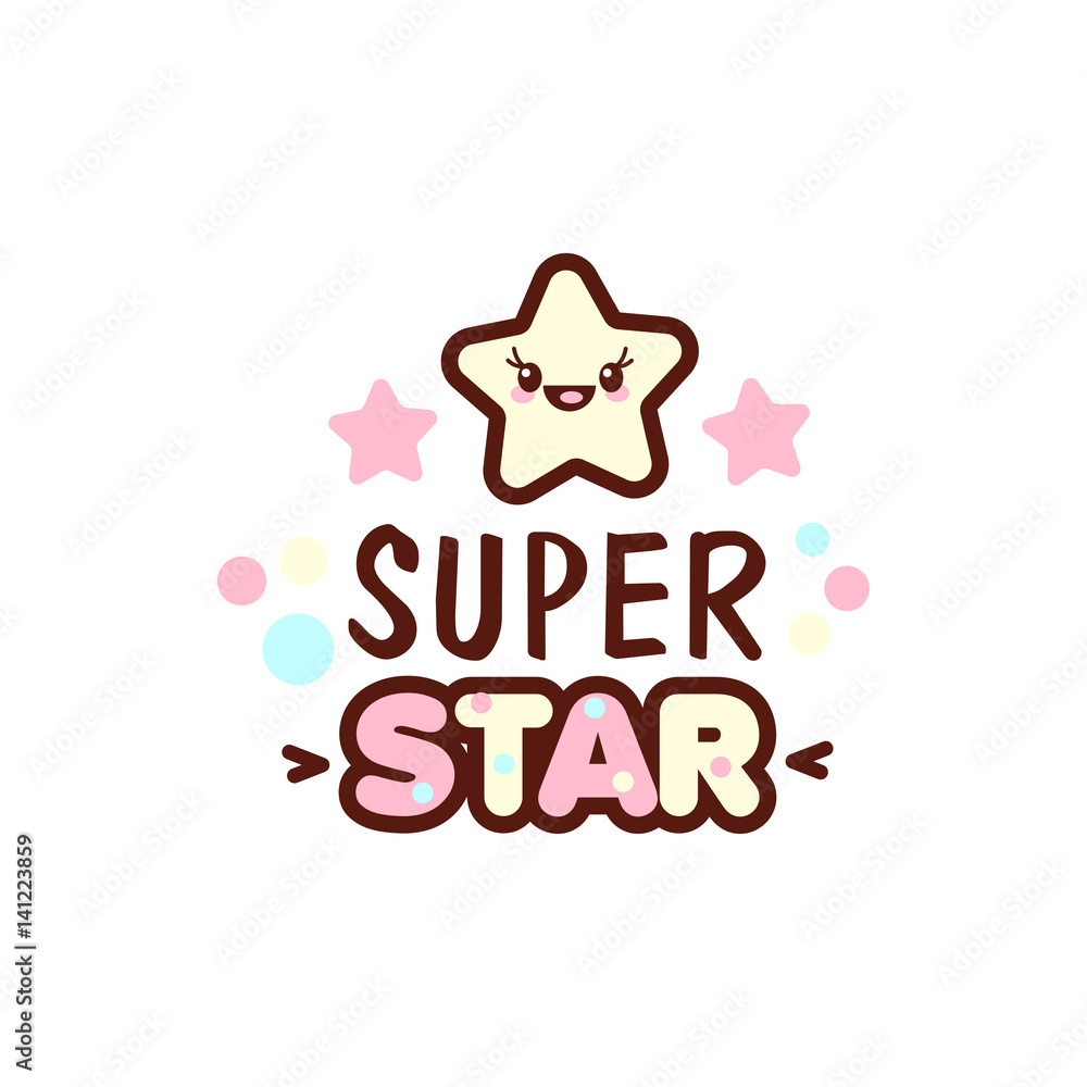Cute little face and super star lettering illustration. illustration of ...