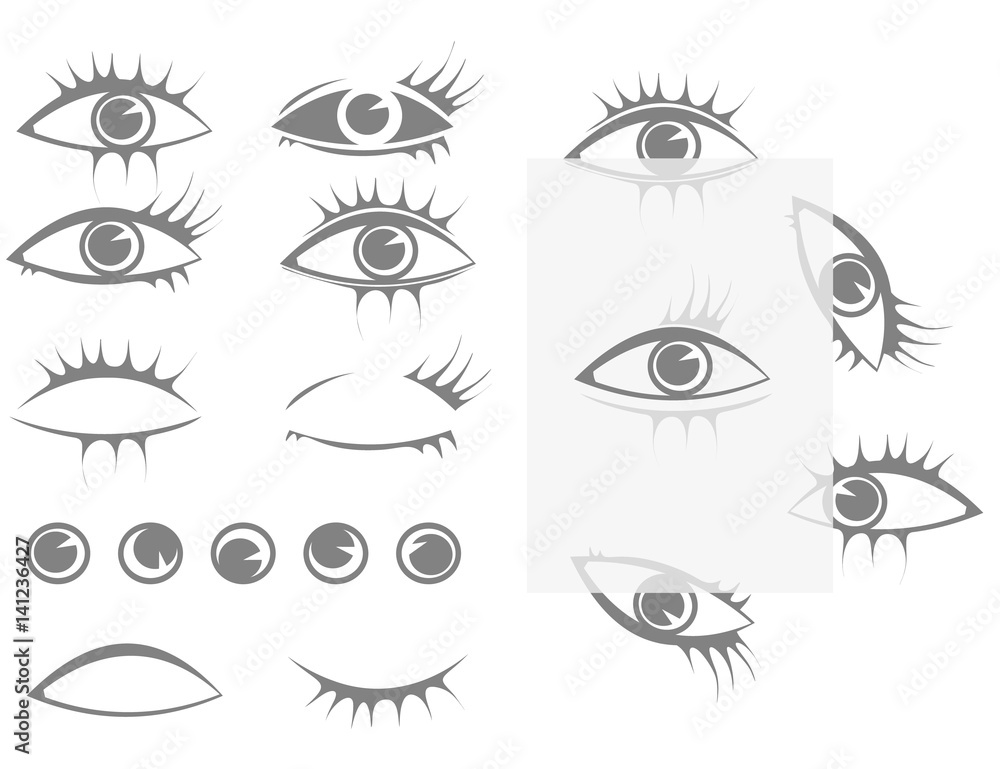 set vector templates eyes and eyelashes to create any expression Stock ...