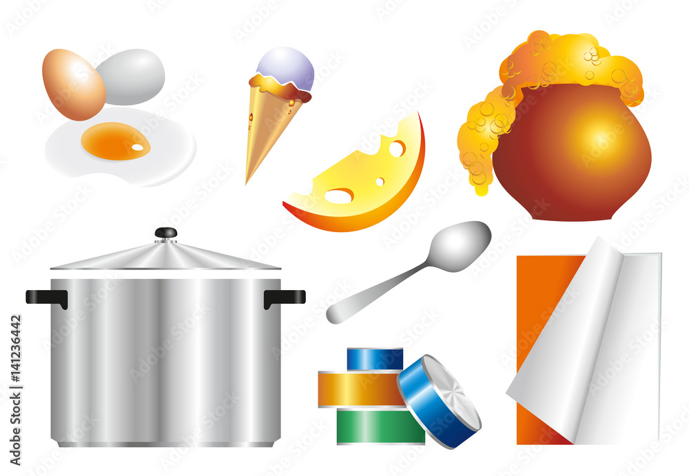 gradient vector set of objects and food for the kitchen Stock Vector ...