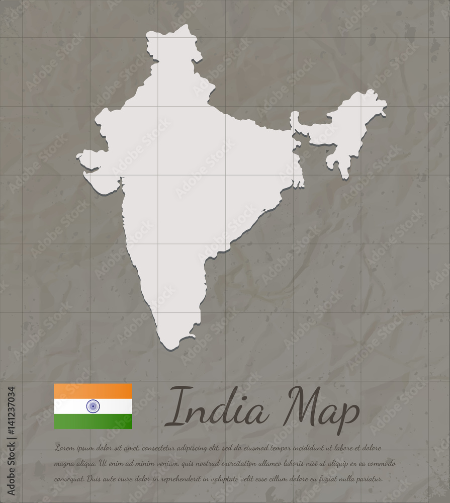 Vintage India map. Paper card map silhouette. Vector Stock Vector ...