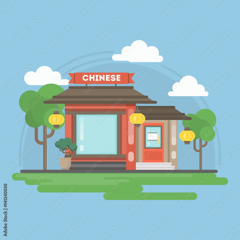 Isolated chinese restaurat. Isolated urban building with sign and ...
