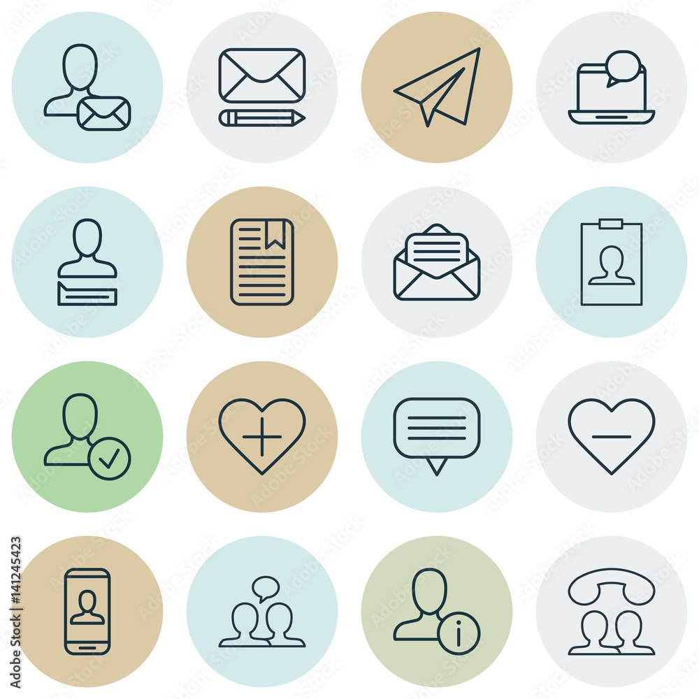 Set Of 16 Communication Icons. Includes Profile Data, Chatting Person ...