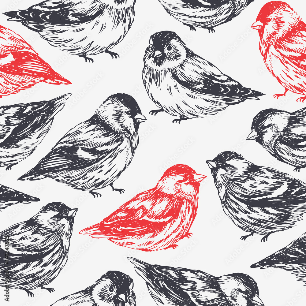 Hand drawn birds seamless pattern. Stock Vector | Adobe Stock
