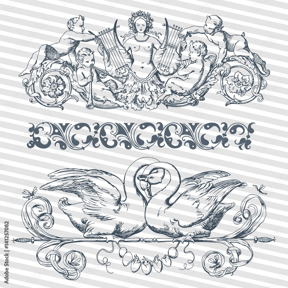 Decor ornament pattern in antique roman and baroque style with ...