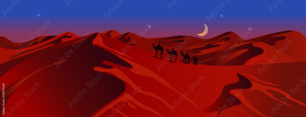 The desert night. The horizontal format. Adobe Illustrator EPC 10 ...