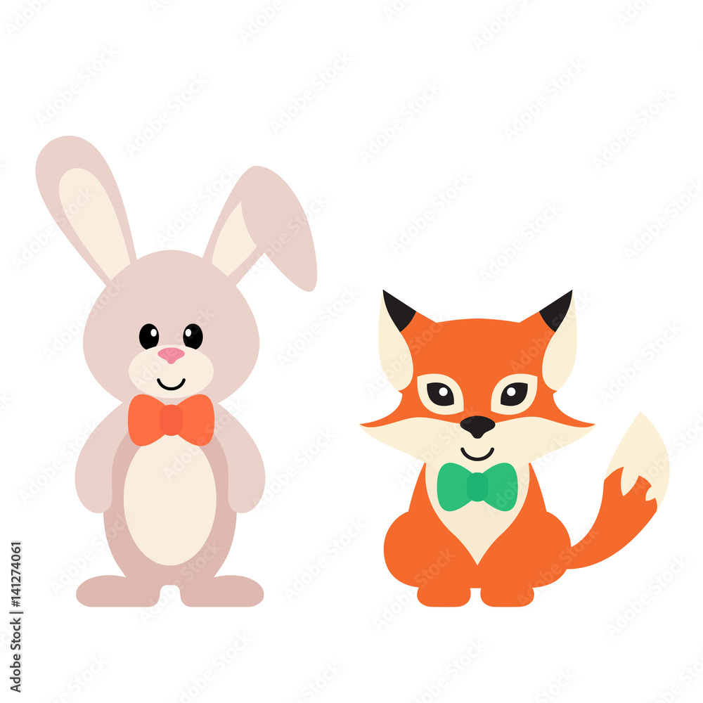 cartoon bunny and fox with tie Stock Vector | Adobe Stock