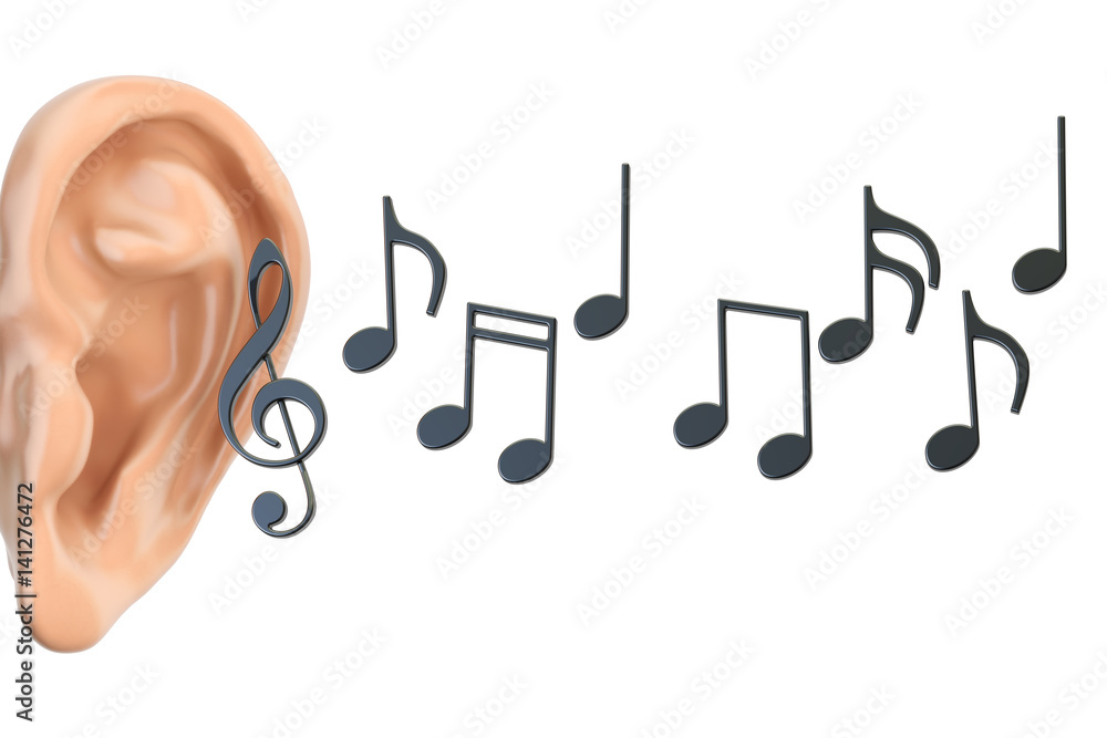 ear and music notes, 3D rendering Stock Illustration | Adobe Stock