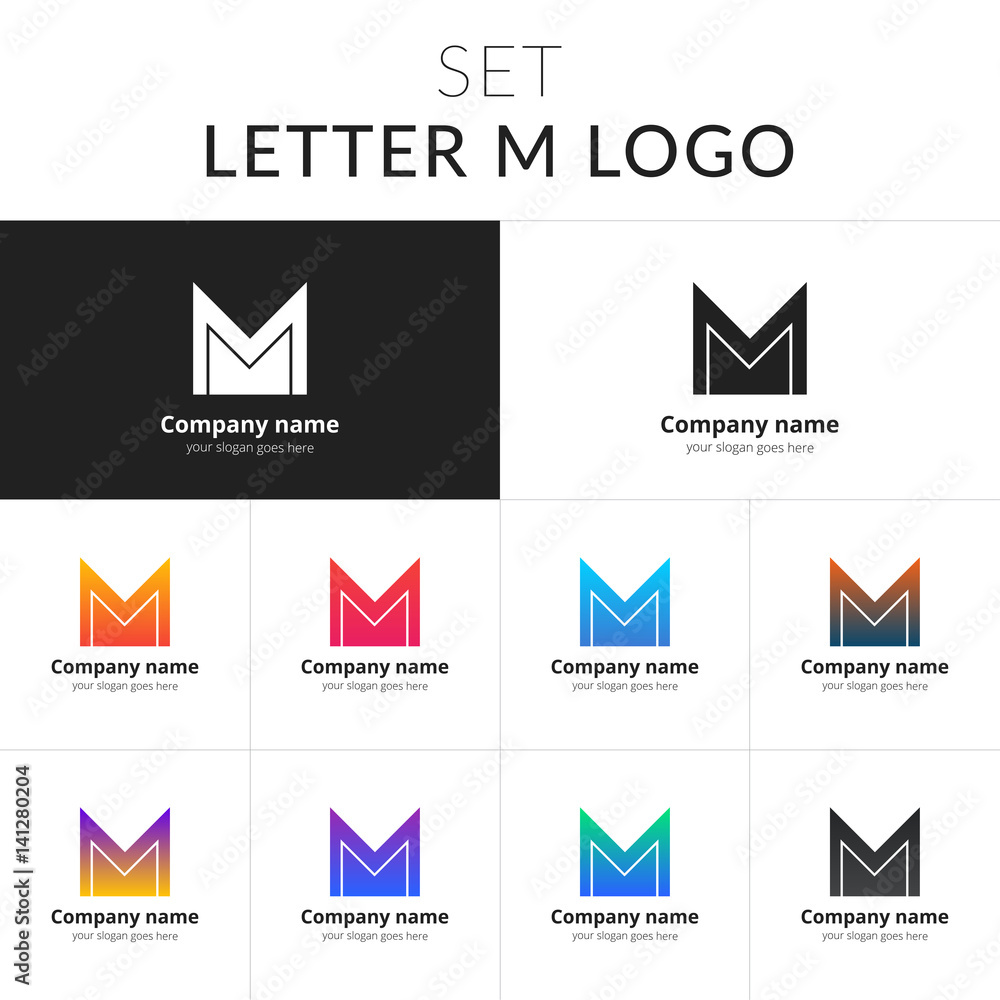 Letter M logo. Set icon M with colorful gradient. Vector sign on black ...