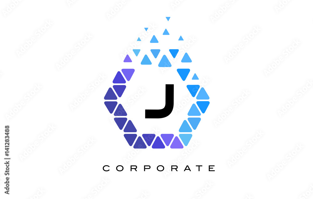 J Blue Hexagon Letter Logo with Triangles. Stock Vector | Adobe Stock