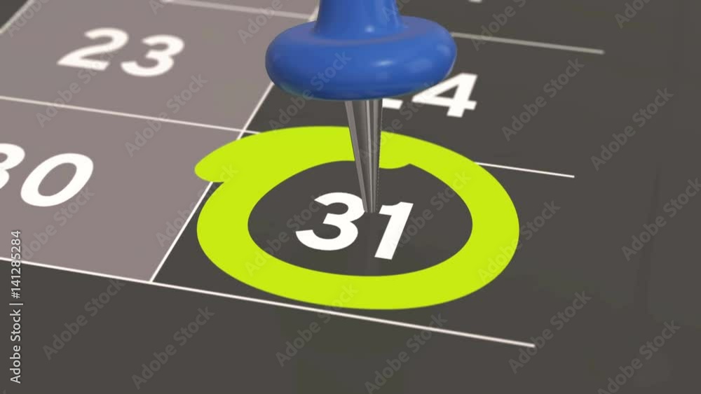 Pin on the date number 31. The thirty first day of the month is marked ...