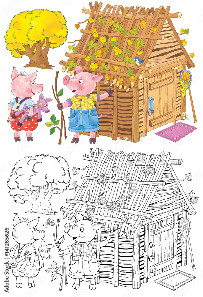 Three little pigs. Fairy tale. Illustration for children. Cute and ...