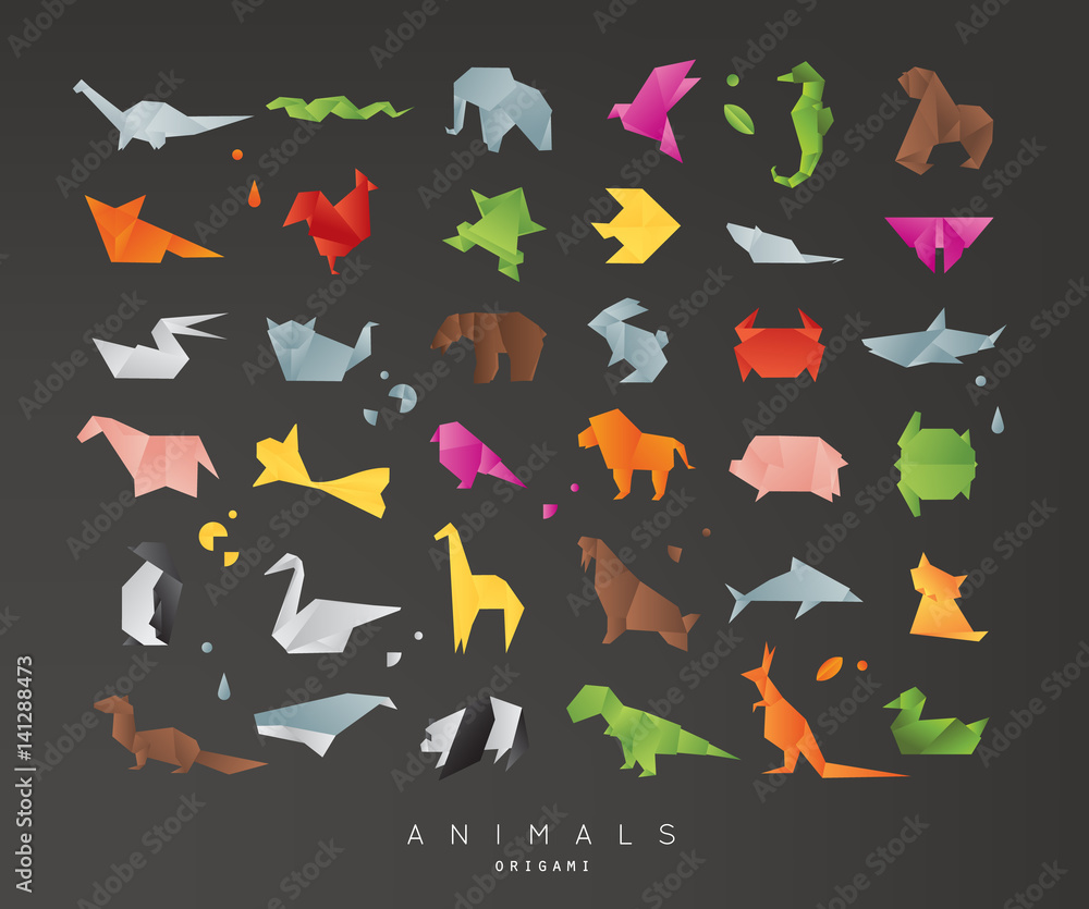 Animals origami set black Stock Vector | Adobe Stock