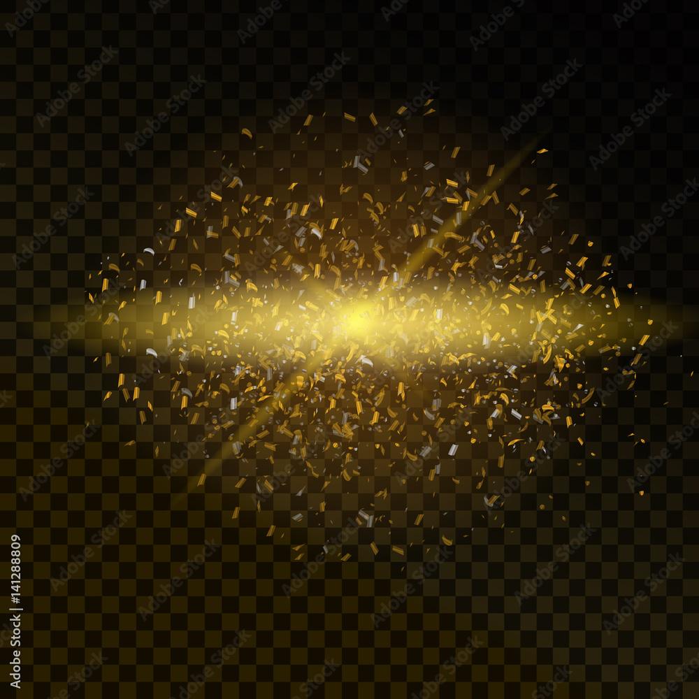 Vector realistic isolated golden explosion with confetti on the ...
