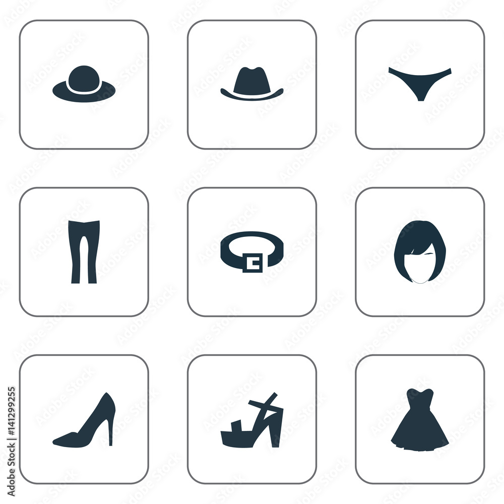 Vector Illustration Set Of Simple Dress Icons. Elements Attire ...