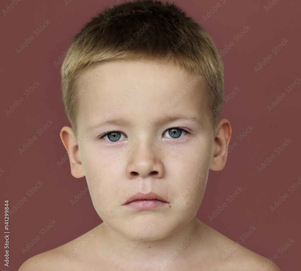 Caucasian Little Boy Frowning Bare Chested Stock Photo | Adobe Stock