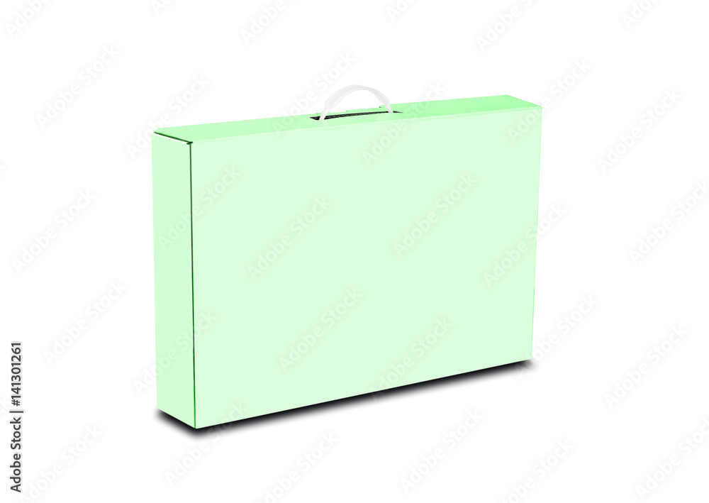 Green box with a handle. Packing box for laptop. Isolated on white ...