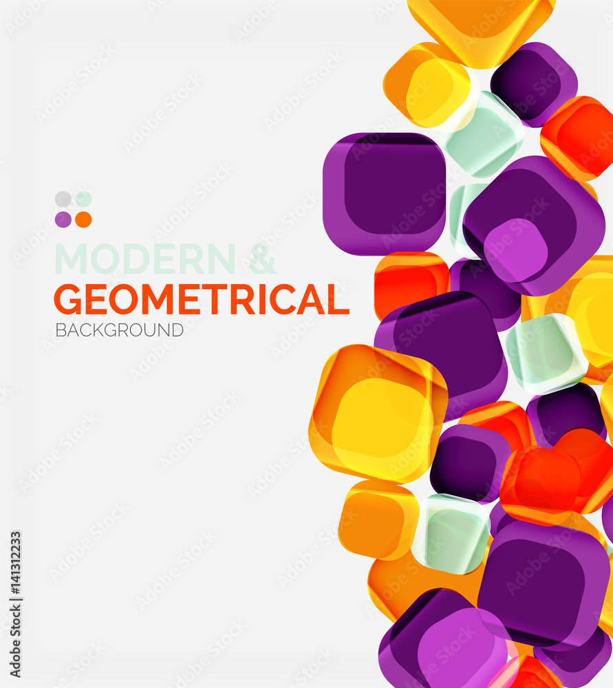 Color glossy squares with round angles, composition with sample text ...