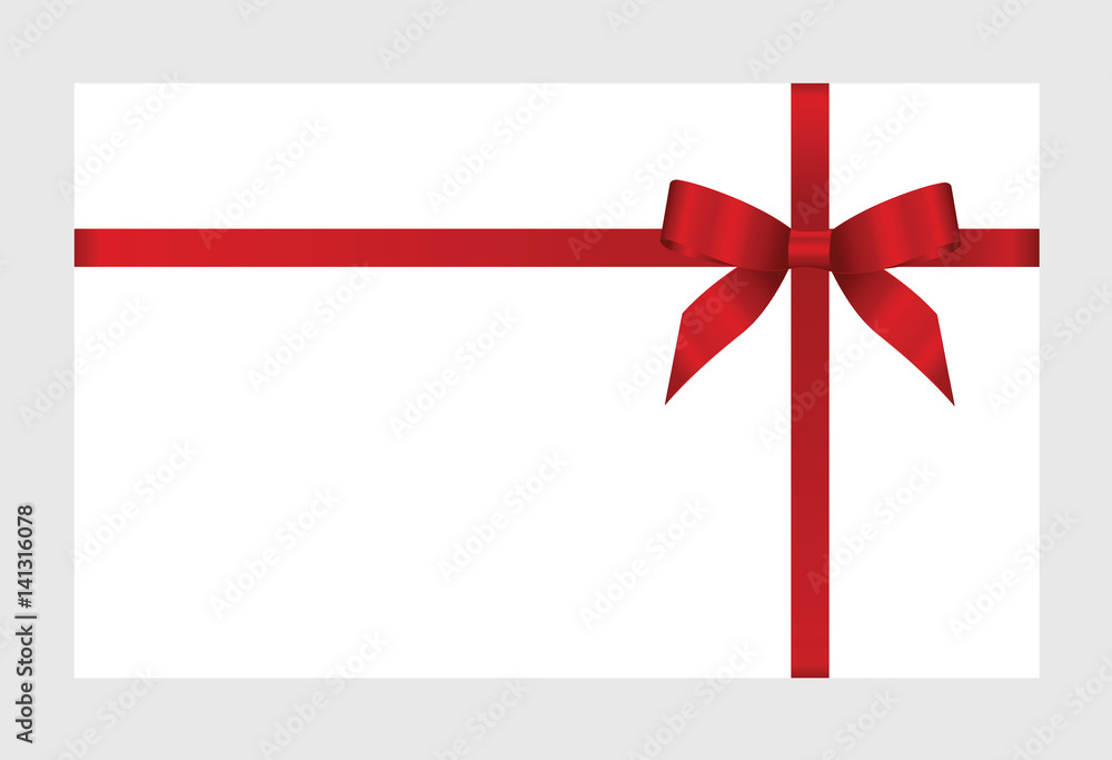 Gift Card With Red Ribbon And A Bow on white background. Gift Voucher ...