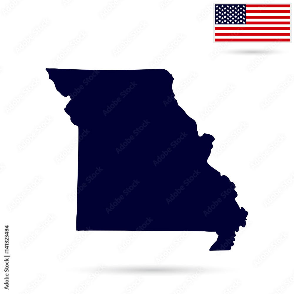 Map of the U.S. state Missouri on a white background. American flag ...