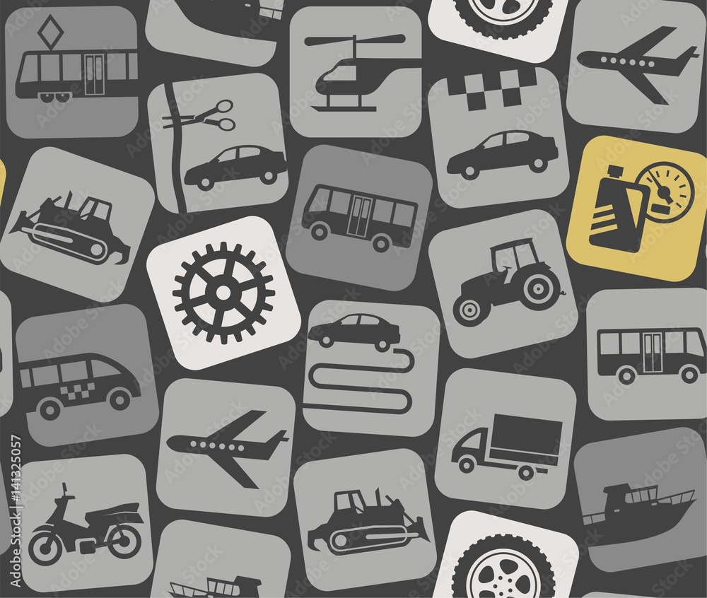 Auto parts and vehicles, grey background, seamless. Gray and yellow ...