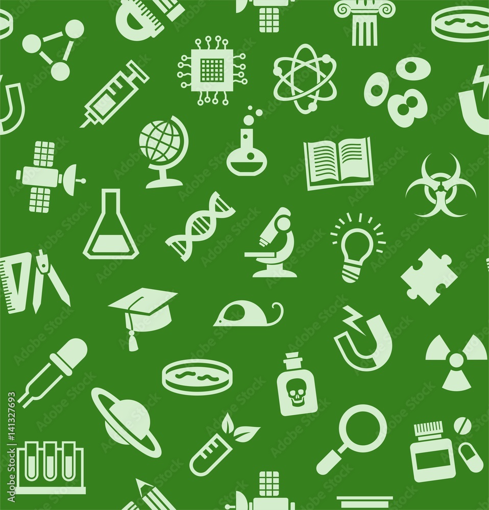 Science, background, seamless, green, vector. The bright, flat icons on ...