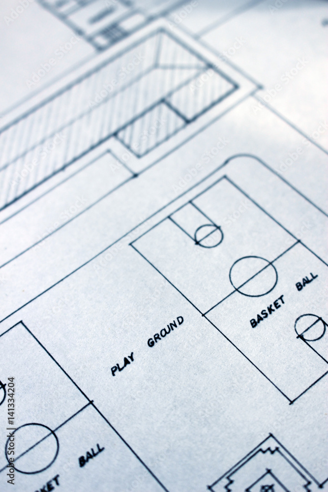 Blueprint of Basketball and Playground Recreation Area Stock Photo ...