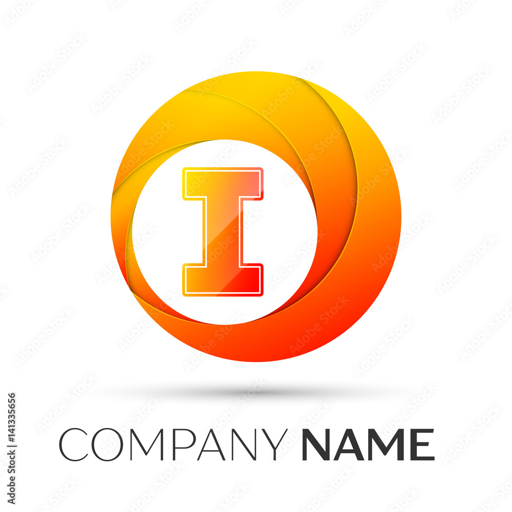Letter I vector logo symbol in the colorful circle on grey background ...