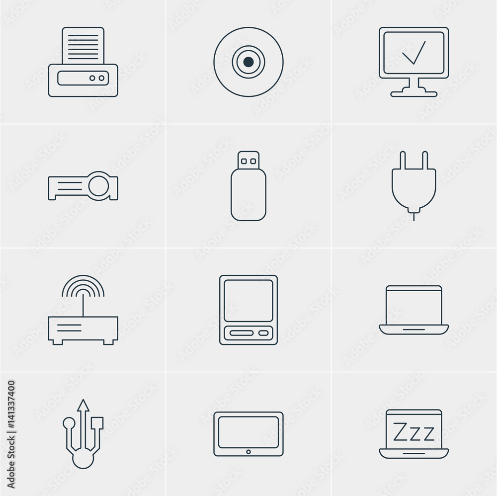 Vector Illustration Of 12 Notebook Icons. Editable Pack Of Laptop, Pda ...